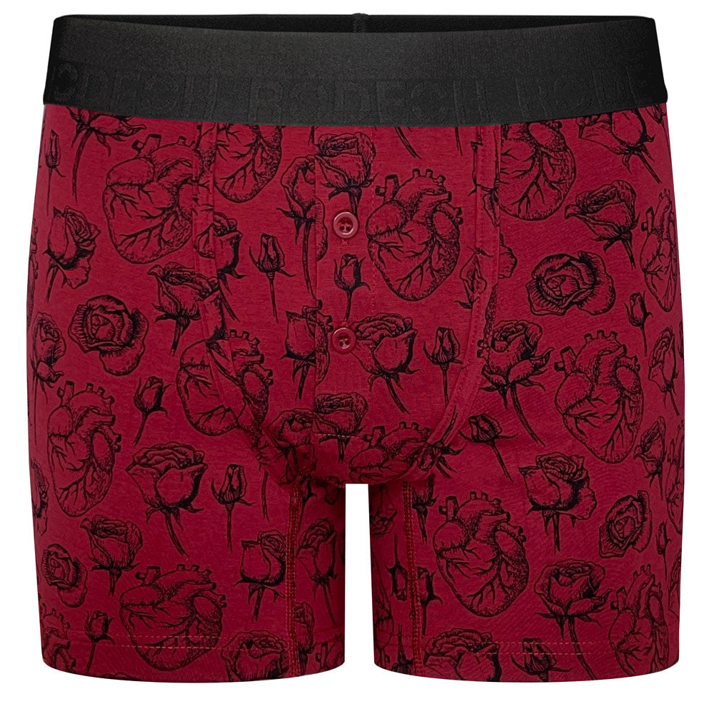 Hearts & Roses Red Button Fly Boxer Harness Strap-On | RodeoH